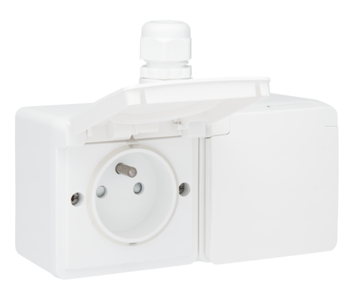 Spuitwaterdicht dubbel horizontaal stopcontact met penaarde ...