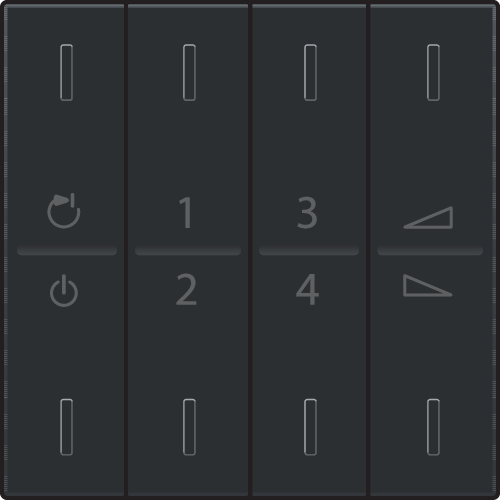 Home automation - four-fold key with audio "on/off" symbols, 1-4, vol+ ...